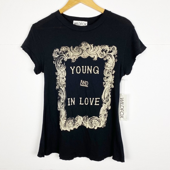 Wildfox | Tops | Wildfox Young And In Love Black Distressed Graphic Tee ...